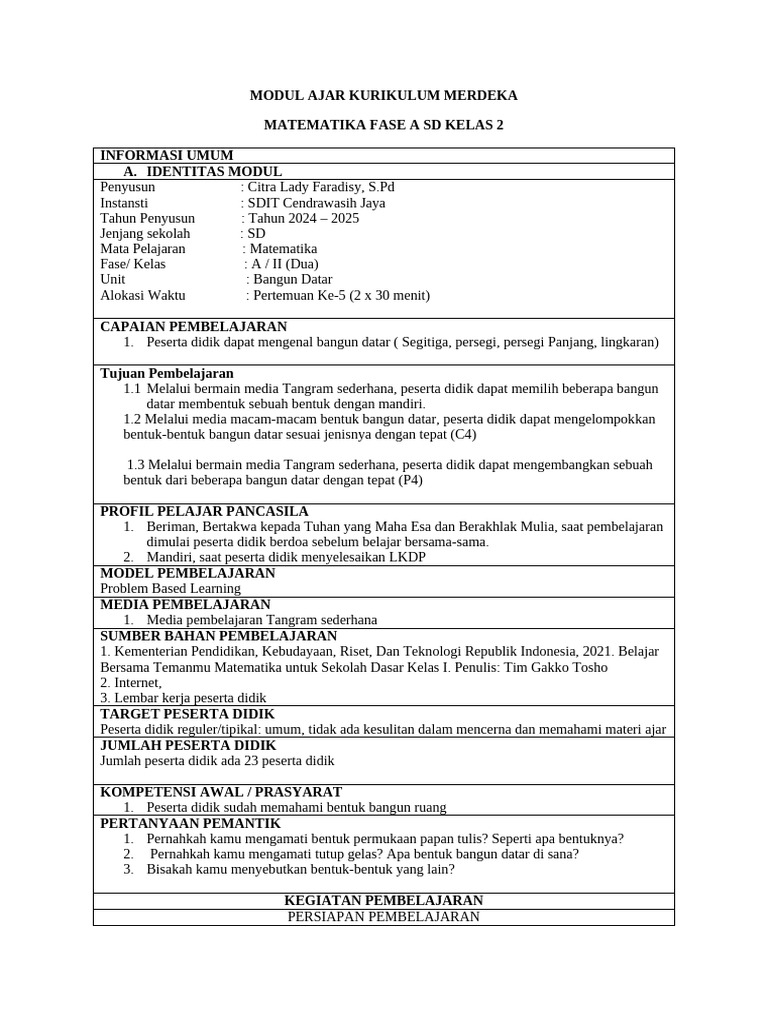MODUL AJAR KURIKULUM MERDEKA KELAS 2B | PDF