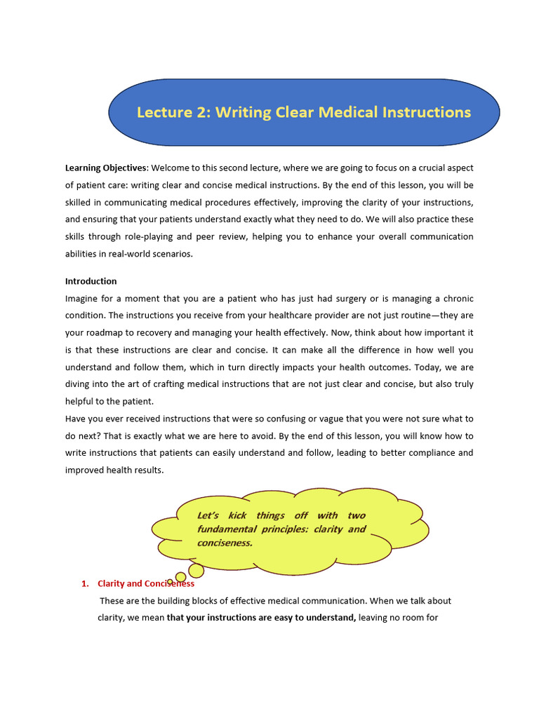 Sequence 1lecture 2 Writing Clear Medical Instructions | PDF | Surgery ...