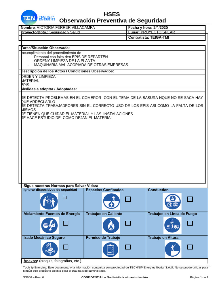 3.4.2025 - Observacion Preventiva Seguridad - VICTORIA FERRER | PDF