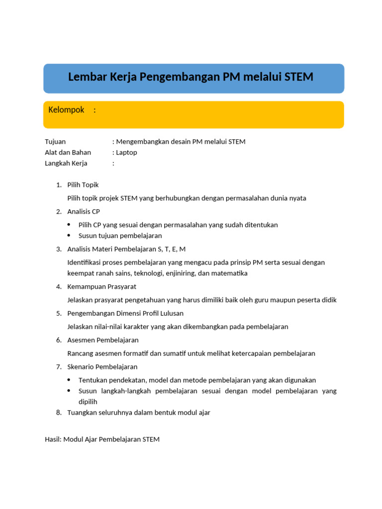 LK 4. Pengembangan Pembelajaran STEM Dalam PM | PDF