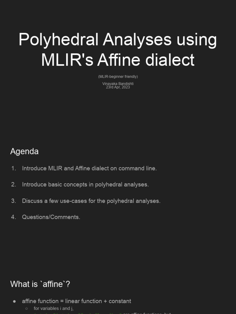 21 - Polyhedral - Analyses - Using MLIR - Affine - Dialect | PDF | Mathematical Concepts | Algebra