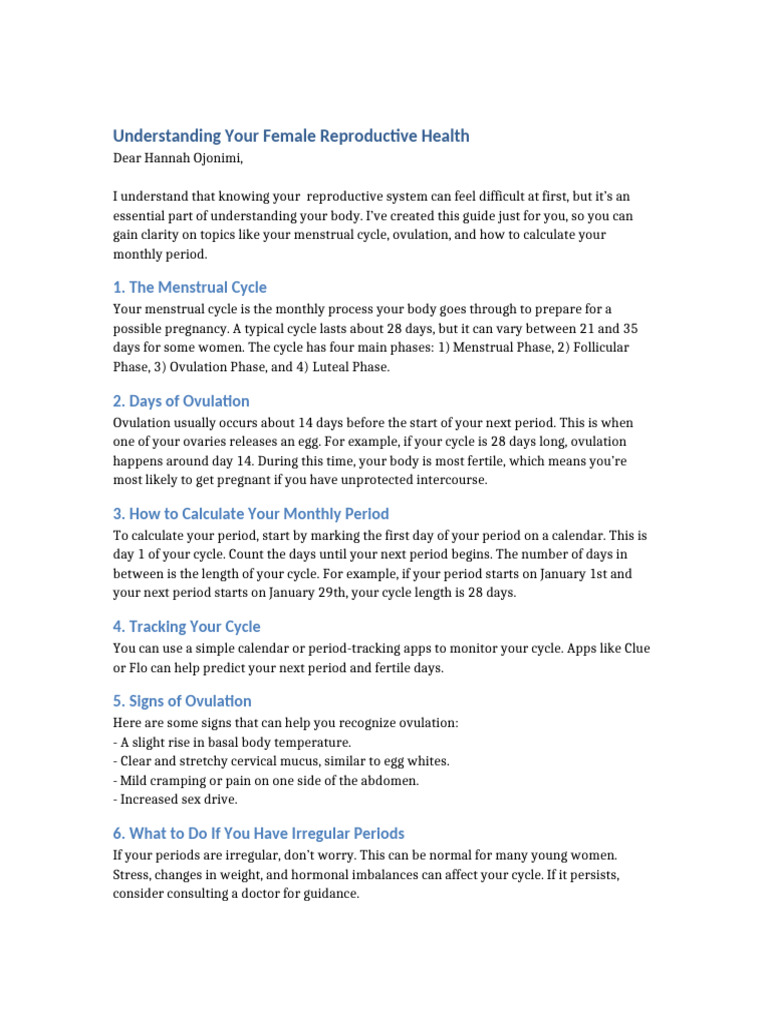 Hannah Female Reproductive Health Guide | PDF | Menstrual Cycle ...