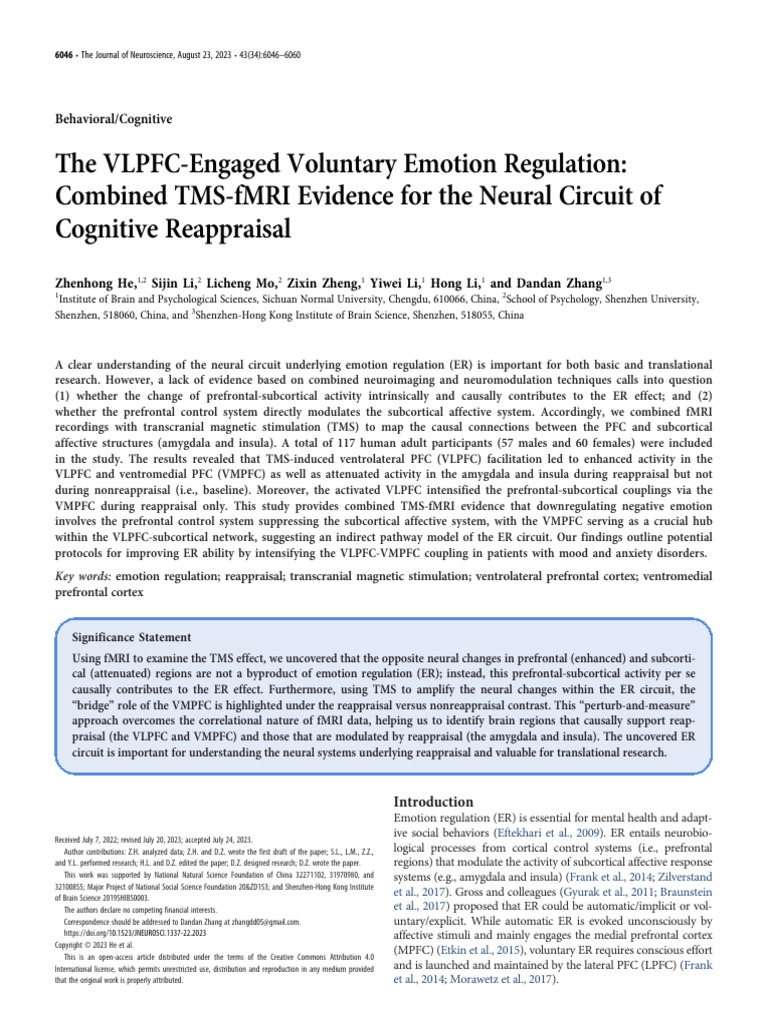 2023 JN - The VLPFC-Engaged Voluntary Emotion Regulation - Combined TMS-fMRI Evidence For The ...