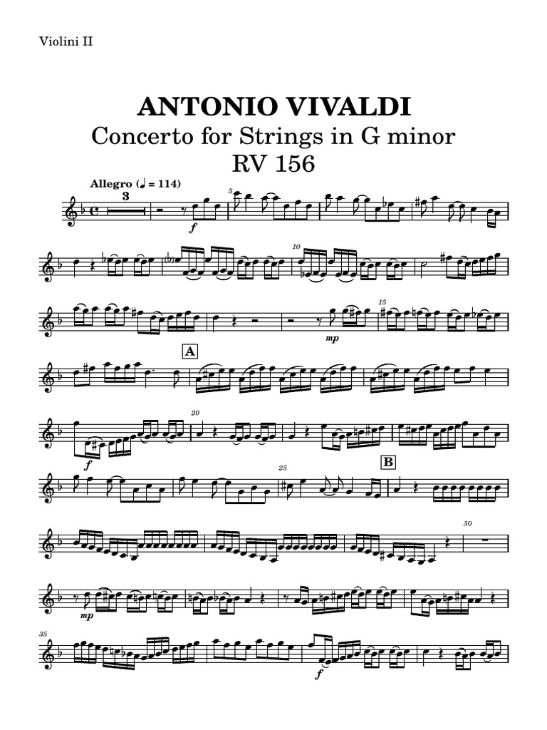Vivaldi - Concerto For Strings in G Minor RV 156-Violini II | PDF | Compositions | Musical Forms