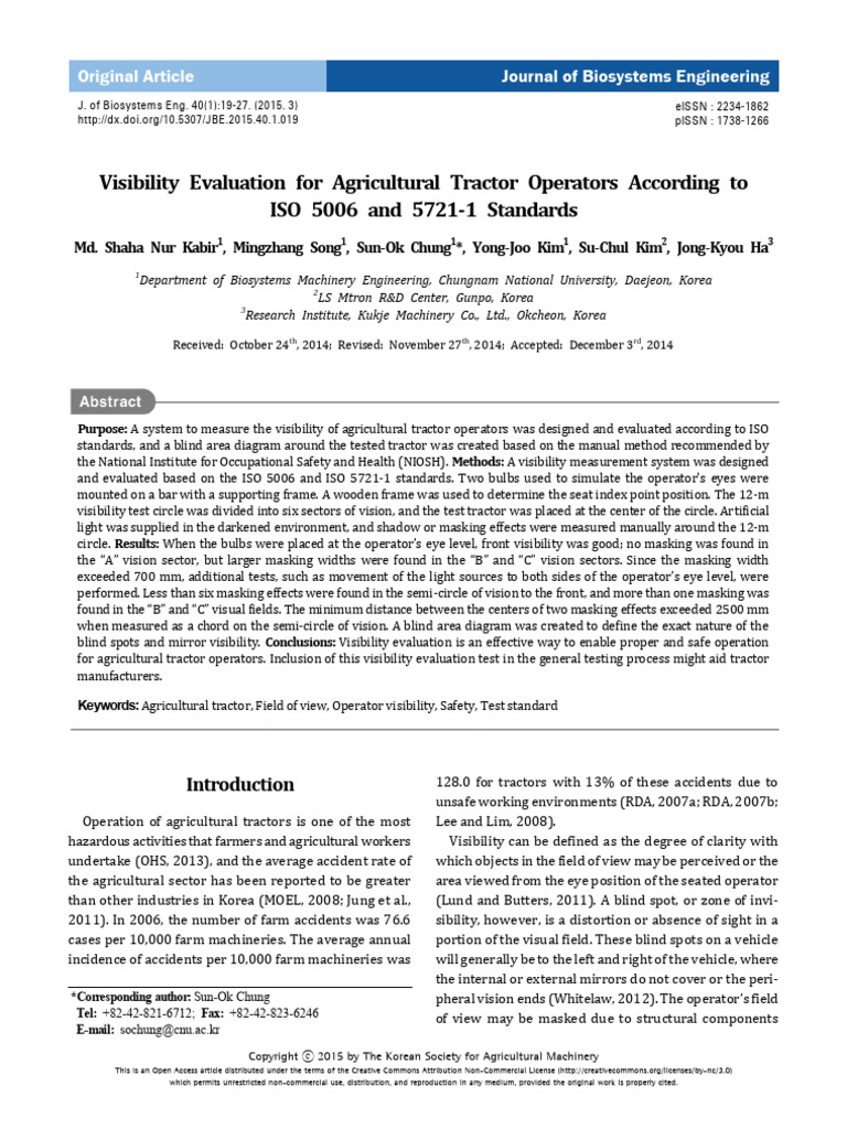 Visibility Evaluation For Agricultural Tractor Operators According To ...