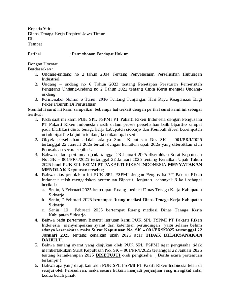 Draft Permohonan Pendapat Hukum | PDF