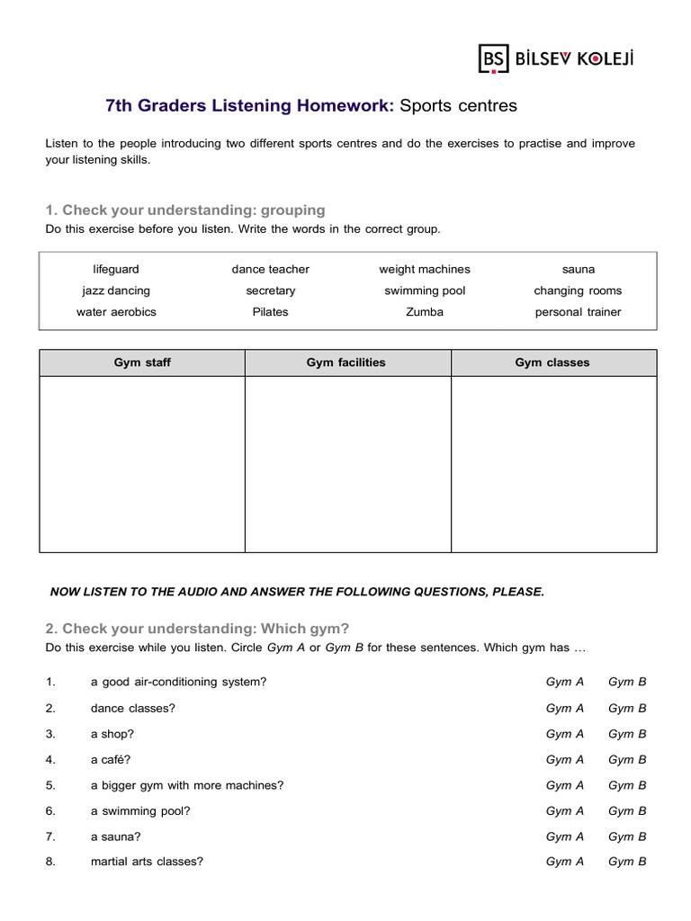 Sports Centres Listening Exercise | PDF | Gym | Swimming