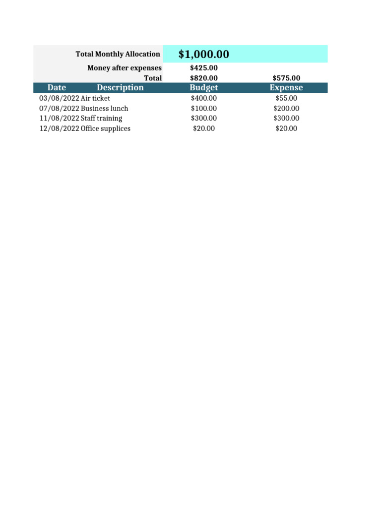 VA Pack - Expense Tracking Template | PDF