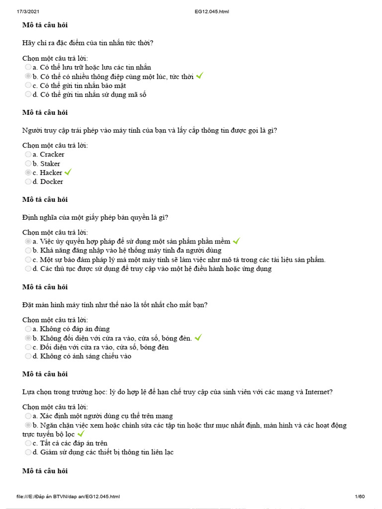 Trac Nghiem Tin Hoc Dai Cuong Truong Dai Hoc Mo Ha Noi 77862 | PDF