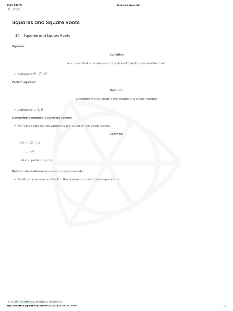 Understanding Squares and Roots | PDF | Square Root | Algebra