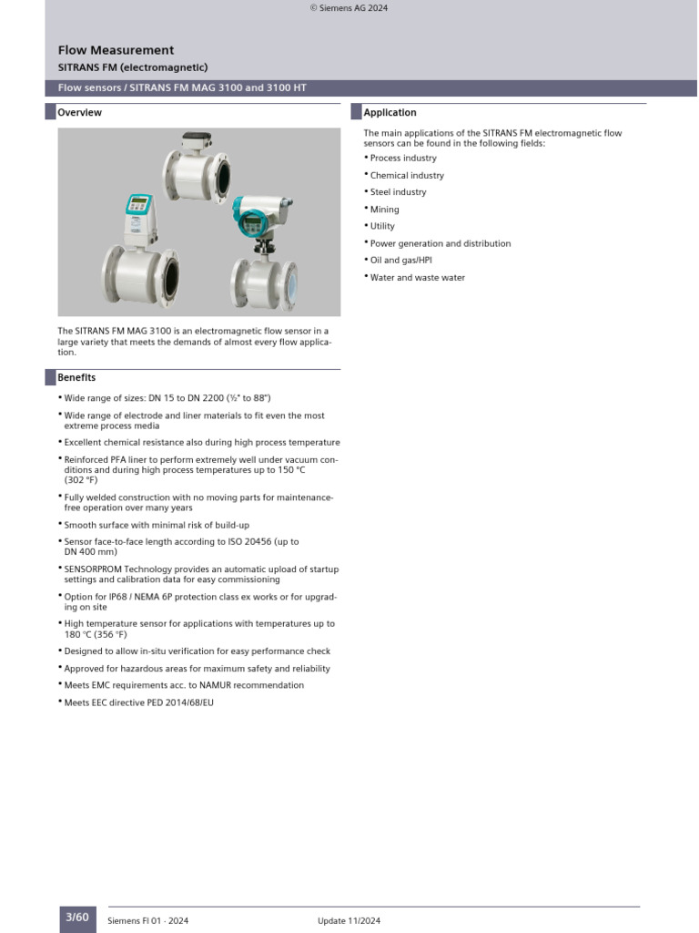Sitransf - fmMAG3100 - Fi01 - en Nov24 | PDF | Flow Measurement | Calibration