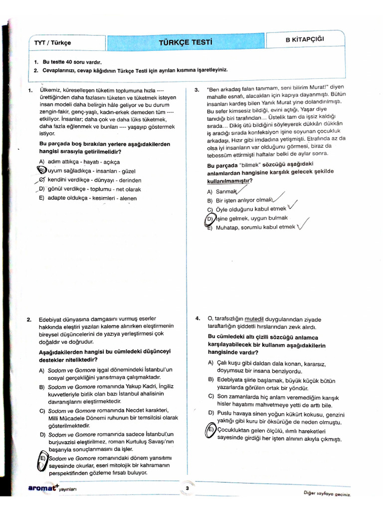 Aromat TG TYT 2025 (Karalanmış) | PDF