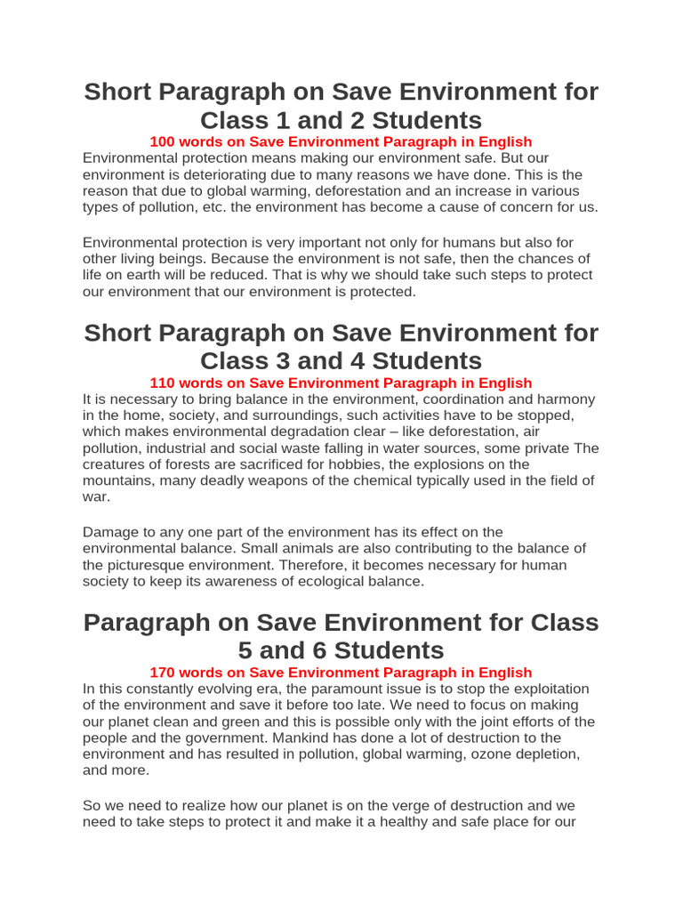 Short Paragraph On Save Environment | PDF | Natural Environment ...
