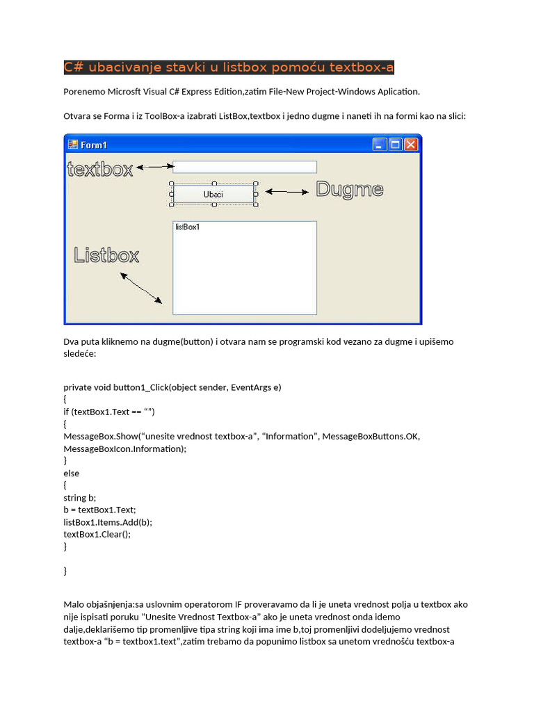 C Ubacivanje Stavki U Listbox Pomoću Textboxa | PDF