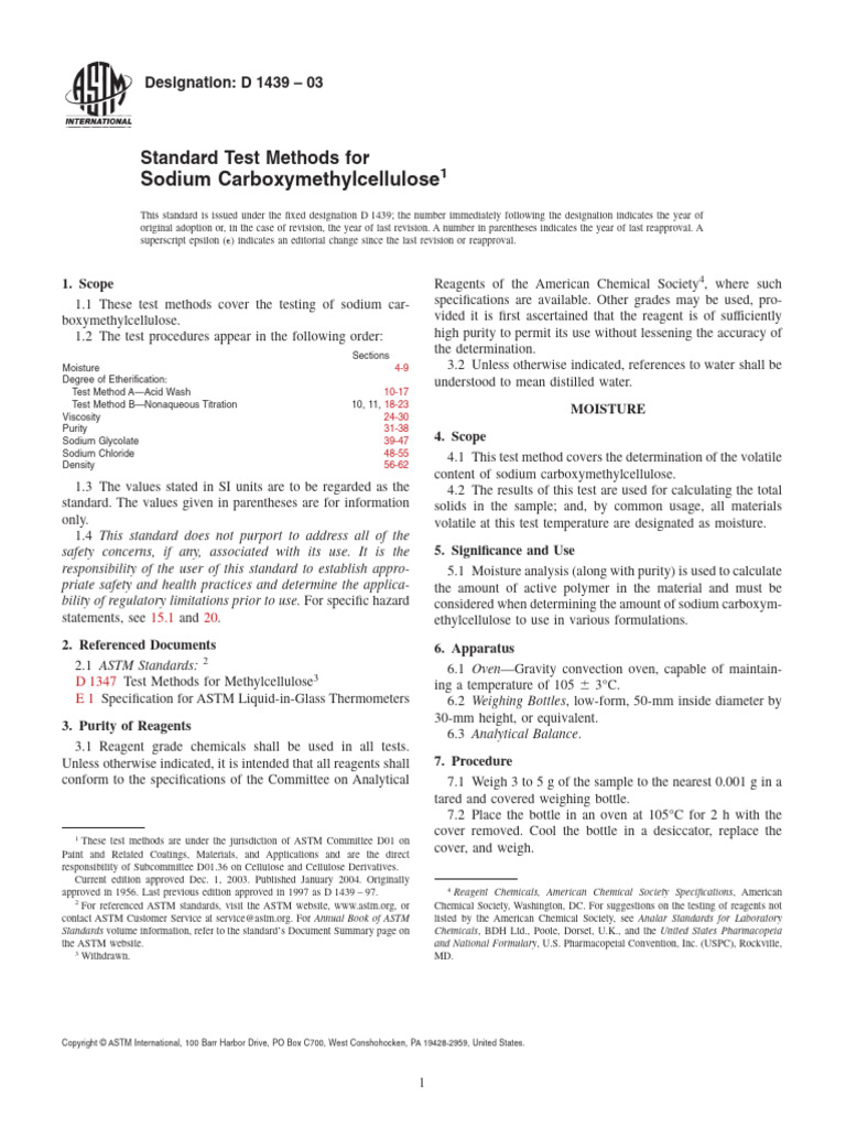 Sodium Carboxymethylcellulose Test Methods | PDF | Titration | Chemistry