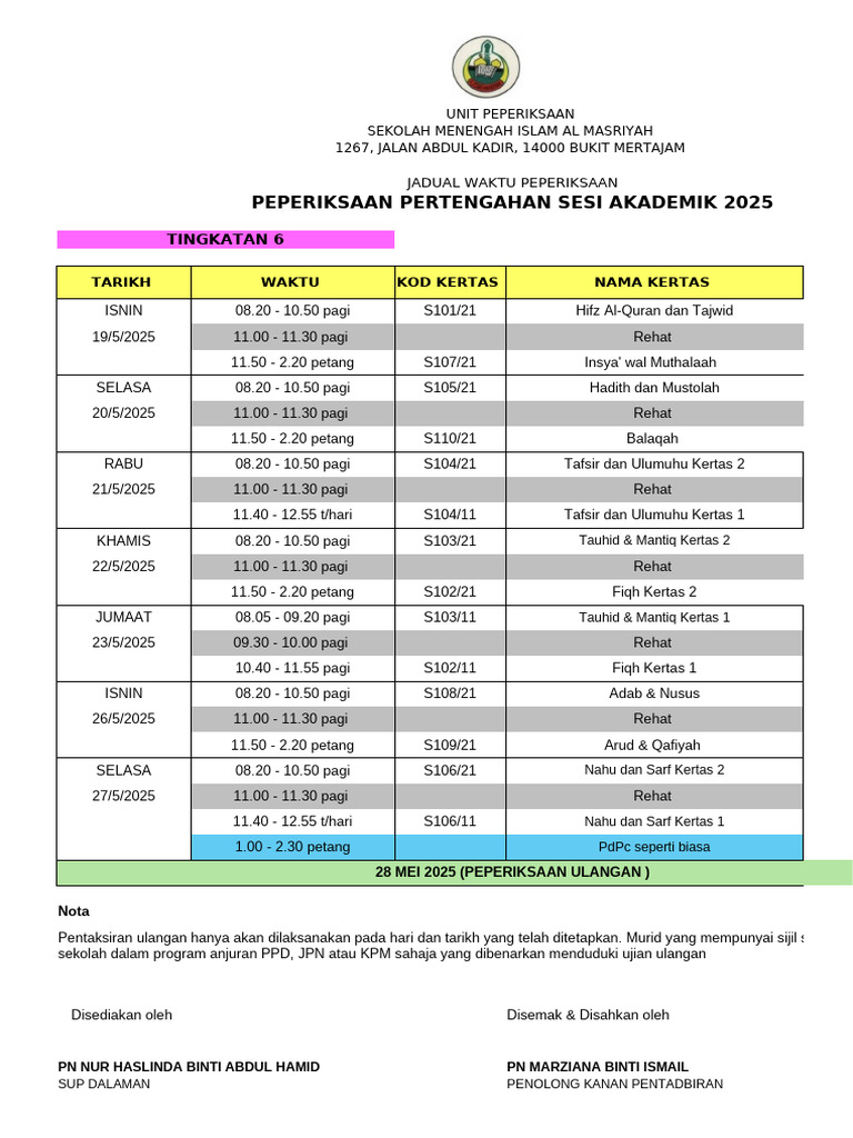 Jadual Ppsa Dan Upsa 2025 | PDF
