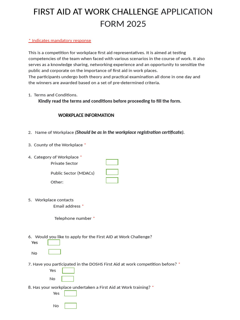 First Aid Challenge Application Form 2025 | PDF