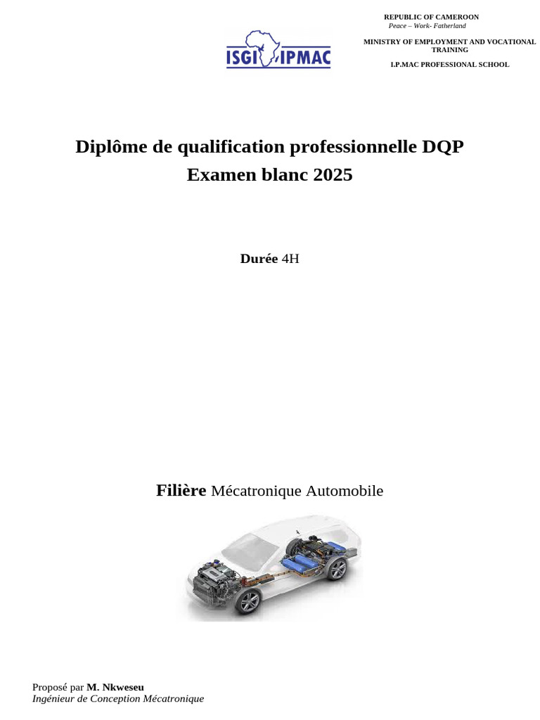 Diplôme de Qualification Professionnelle DQP Examen Blanc 2025 | PDF
