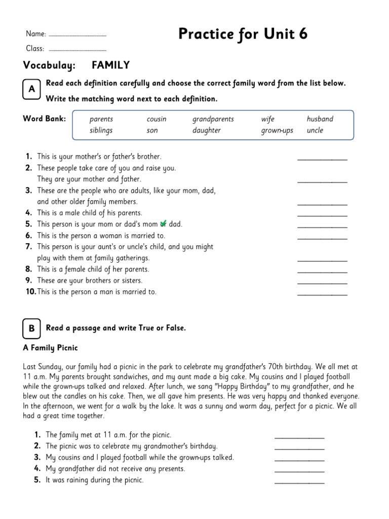 Homework - U6 - Family and Friends | PDF