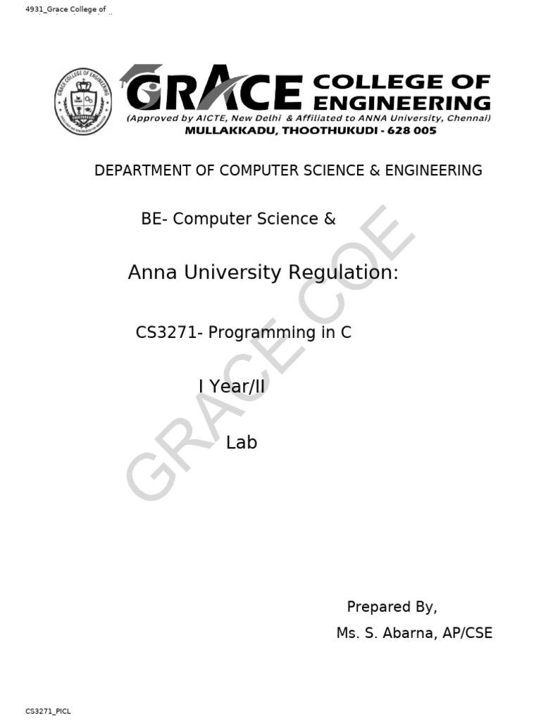 II_H&S_CS3271_PICL_LabManual | PDF | Pointer (Computer Programming) | Computer Programming