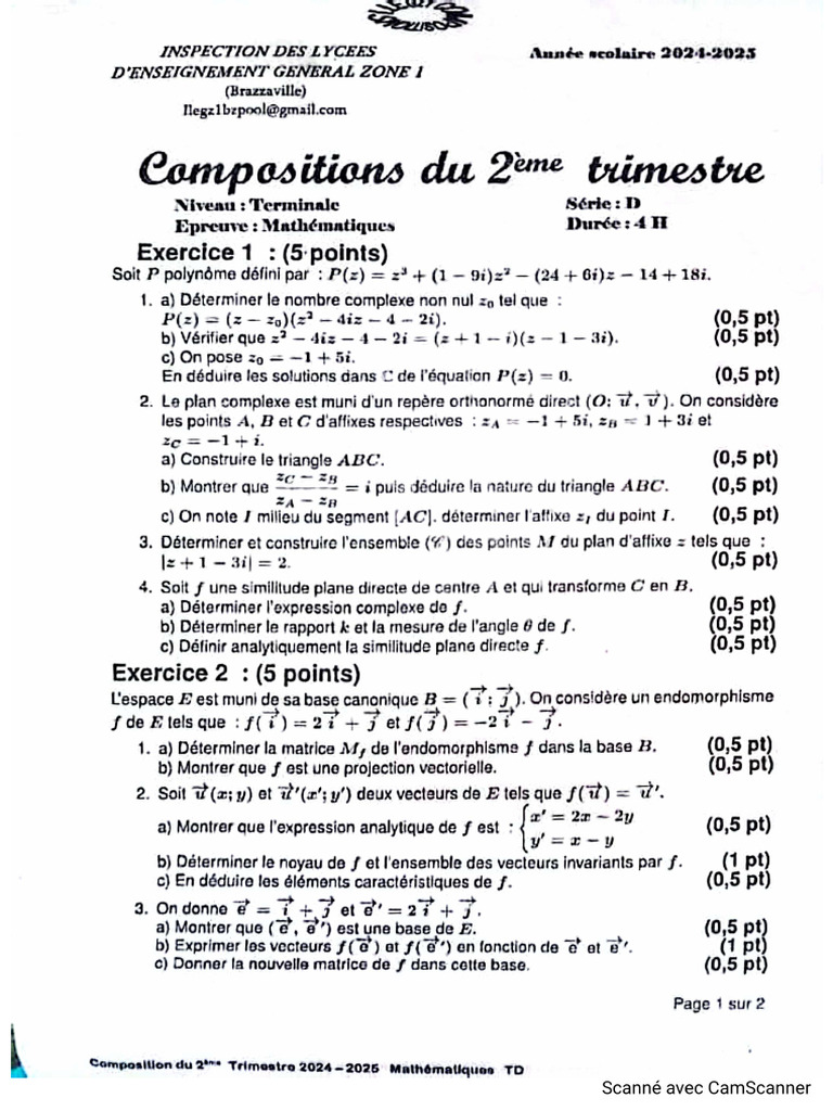 Composition 2e Trimestre 2024-2025 Maths TD | PDF