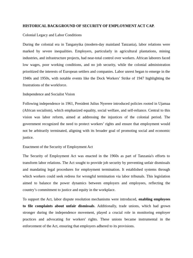 Security of Employment Act Overview | PDF | Employment | Mediation