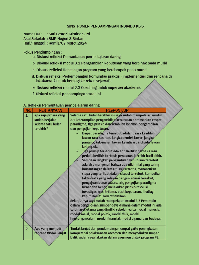 Instrumen Pendampingan Individu Ke-5 - Sari Lestari Kristina | PDF