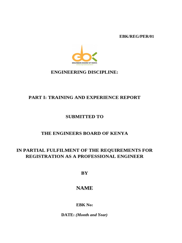 Part I - Training and Experience Report Format For All Engineering ...