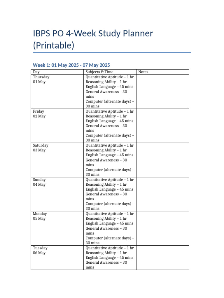 IBPS_PO_Study_Planner_May2025 | PDF