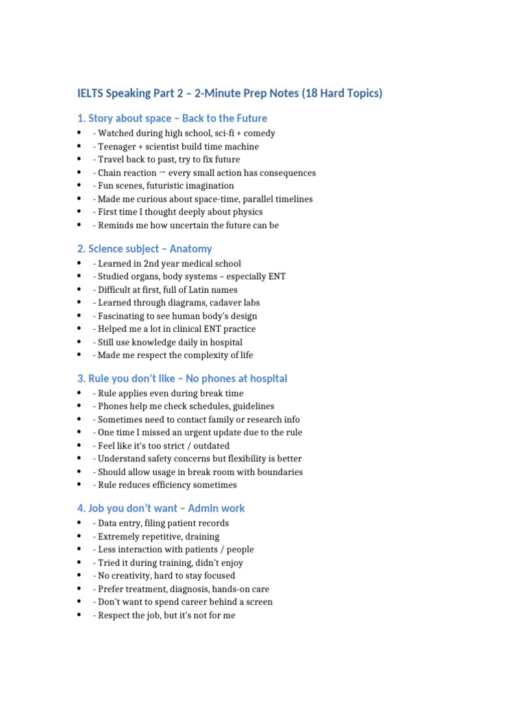 IELTS Speaking 2-Minute Prep Notes | PDF