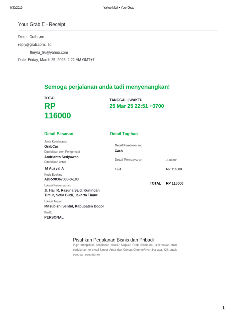 Bukti Pembayaran GrabCar 2025 | PDF