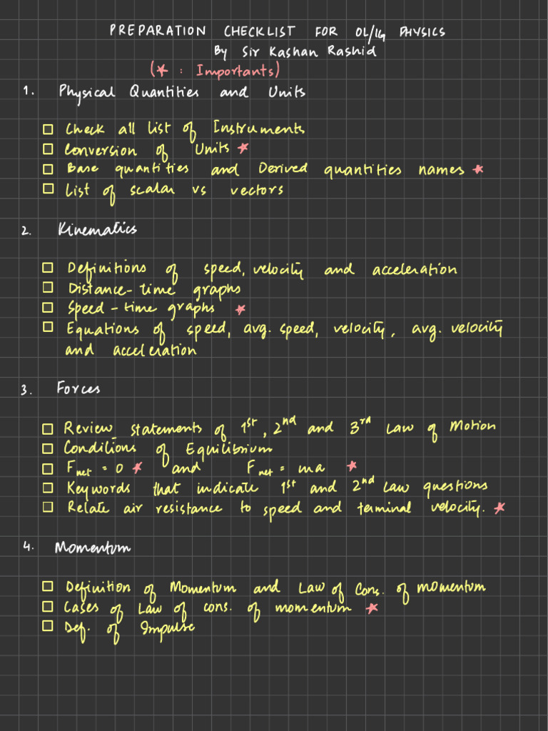 Olig Physics Preparation Checklist | PDF | Momentum | Waves