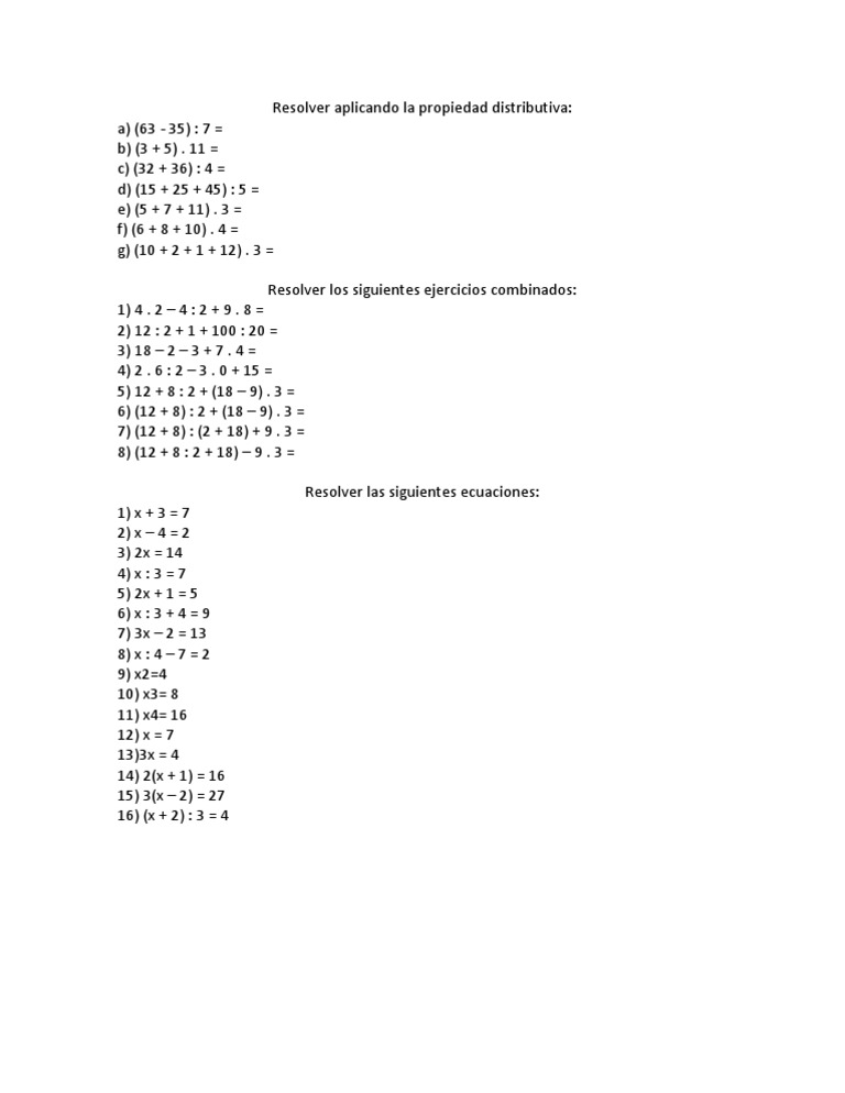 Ejercicios Resolver Aplicando La Propiedad Distributiva