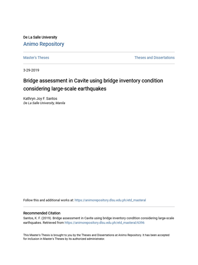 Bridge Assessment in Cavite's Fault Zone | PDF | Thesis | Earthquakes