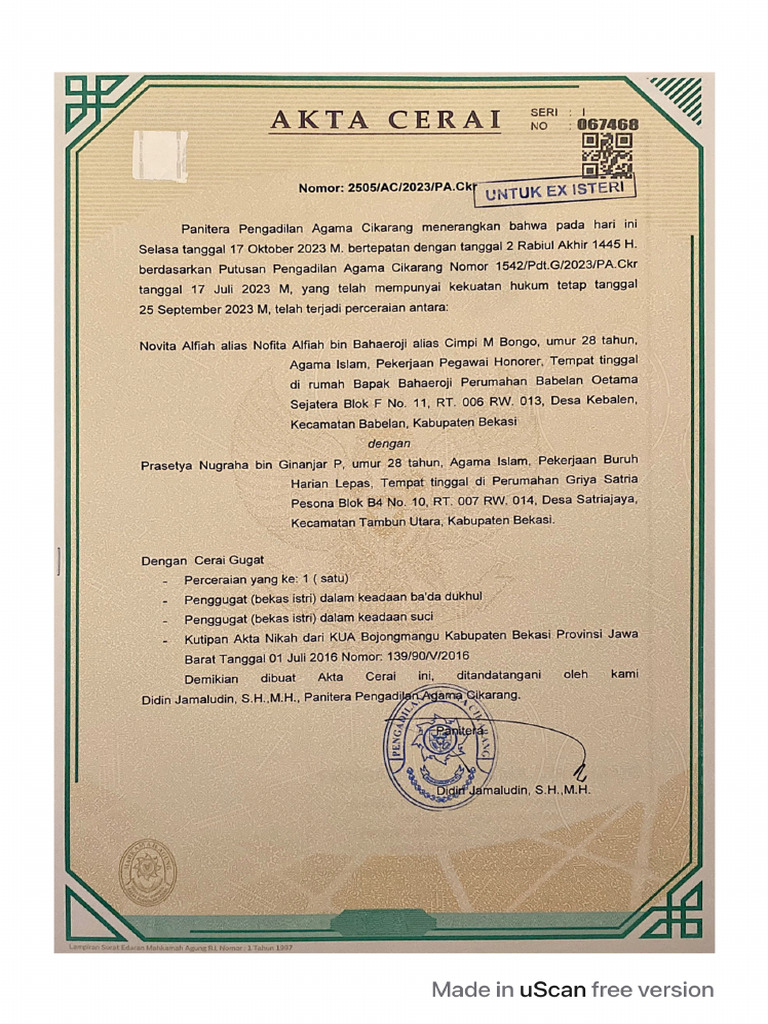 Akta Cerai Nosi | PDF