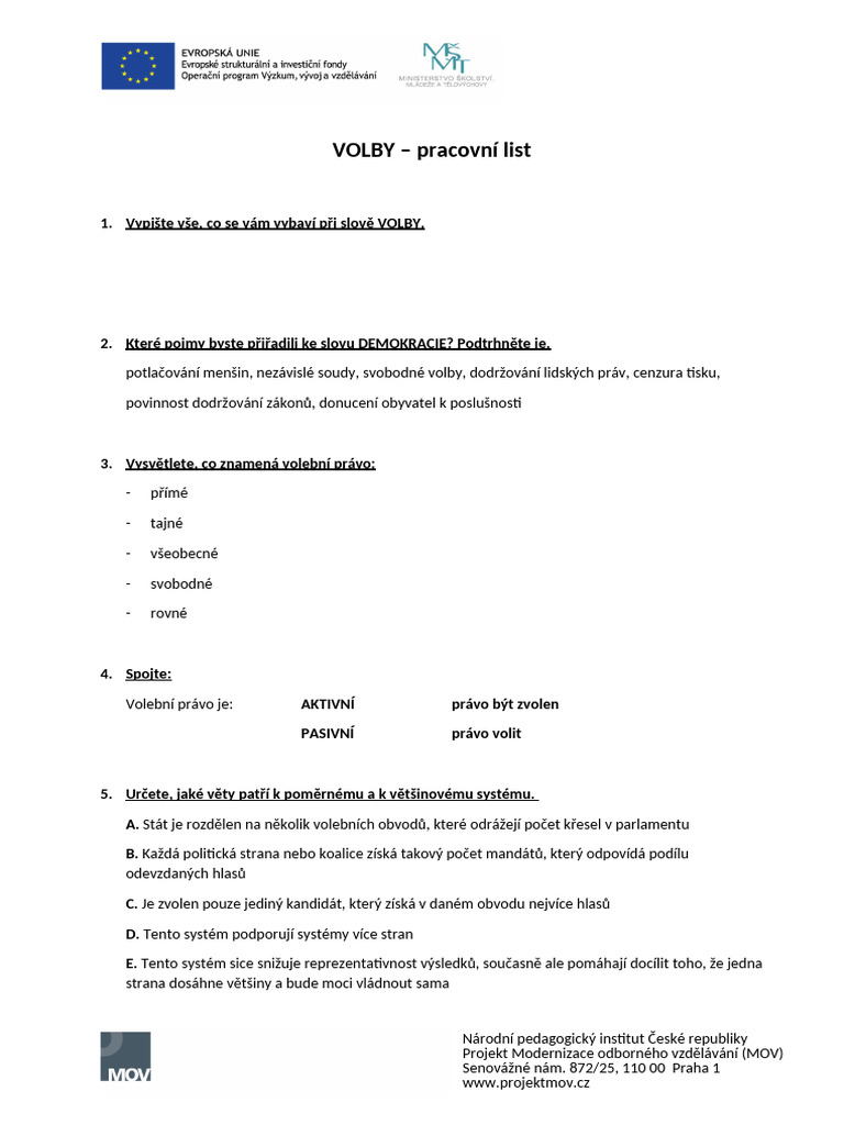 Pracovni-List Volby | PDF