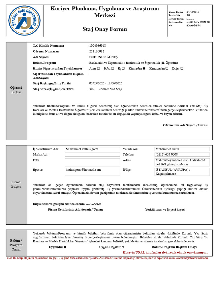 Öğrenci Bilgisi: Yayın Tarihi Revize No Revize Tarihi Referans No No | PDF