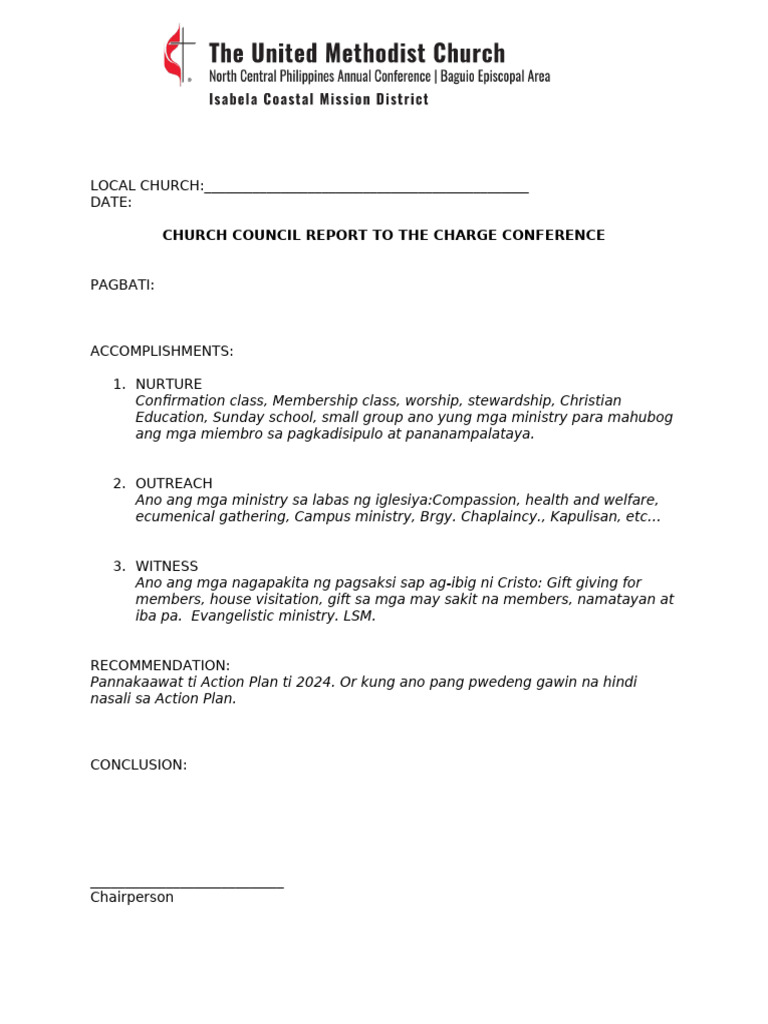 Church Council Chairperson Report | PDF