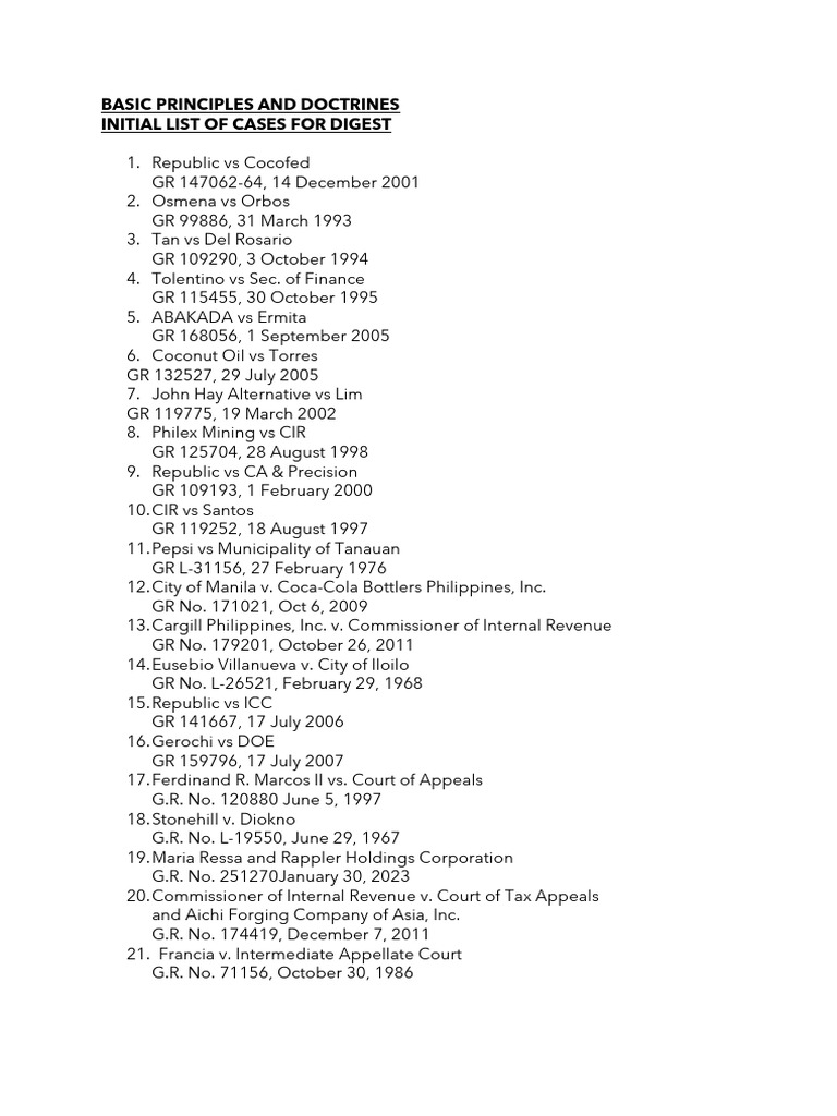 Key Legal Cases Digest List | PDF | Philippines
