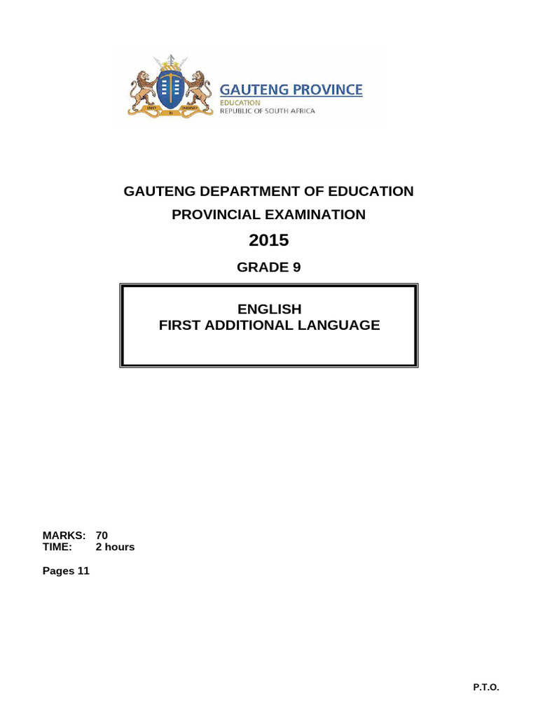 Gr9 ENG (FAL) November 2015 Question Paper | PDF | Linguistics