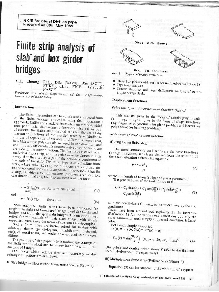 Y K Cheung Jun 85 - Final Strip Analysis of Slab & Box Gridge Bridge | PDF | Structural Steel ...