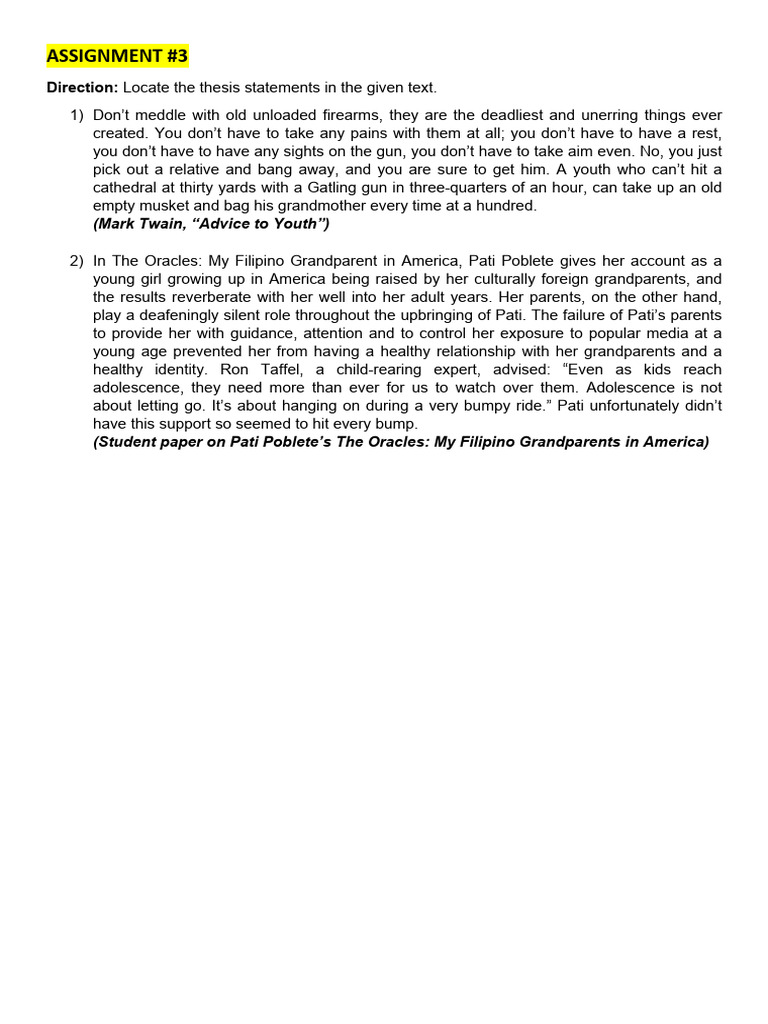 ASSIGNMENT 3 - Thesis Statement 2 | PDF