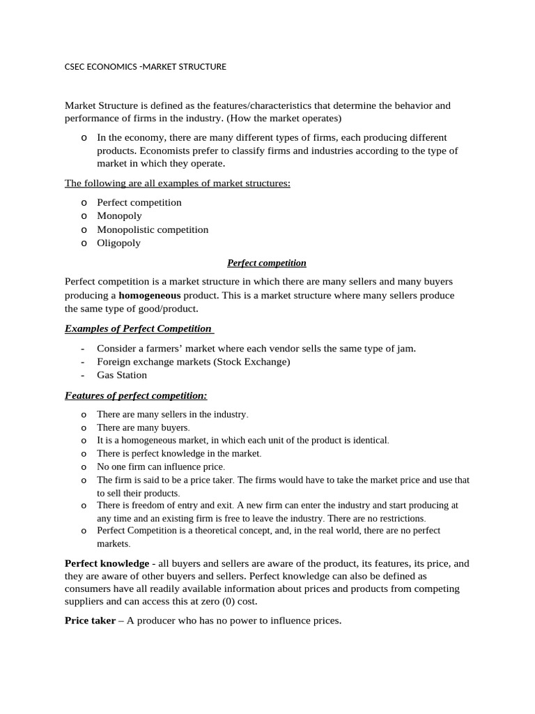 Market Structure Handout | PDF | Monopoly | Market Power