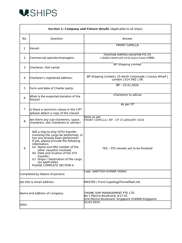 General Sanctions Questionnaire | PDF | Ships | Merchant Navy