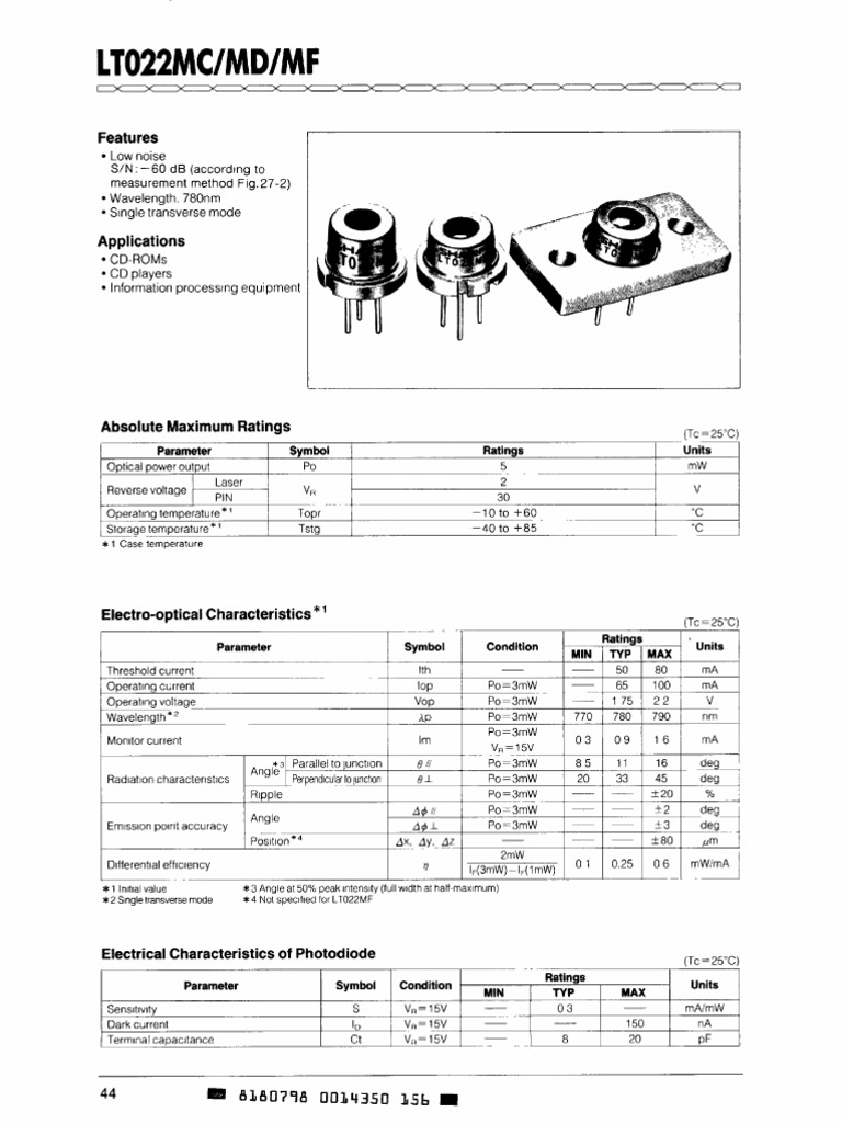 SHARP LT022MC Complete Datasheet | PDF