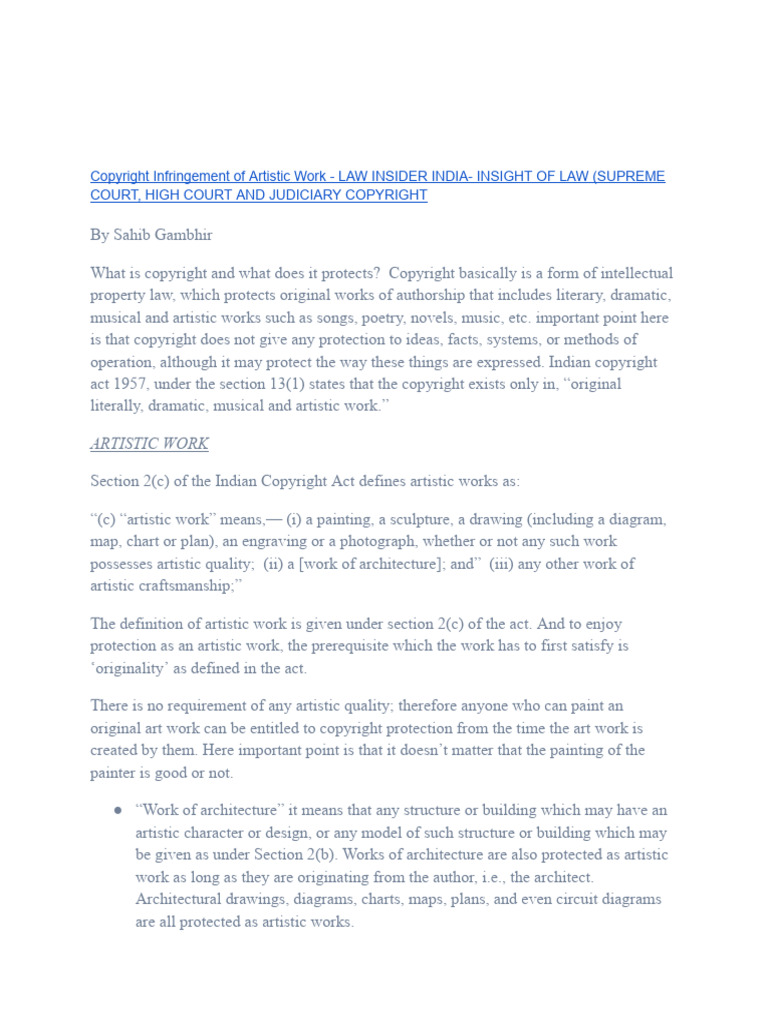 Copyright Infringement of Artistic Works | PDF | Copyright | Justice
