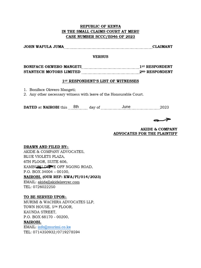 List of Witnesses. | PDF