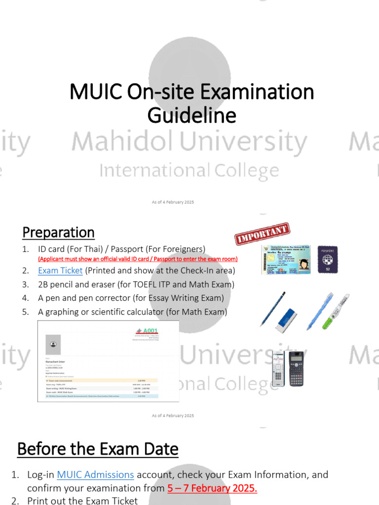 MUIC Onsite Examination Guideline | PDF | Identity Document | Qualifications