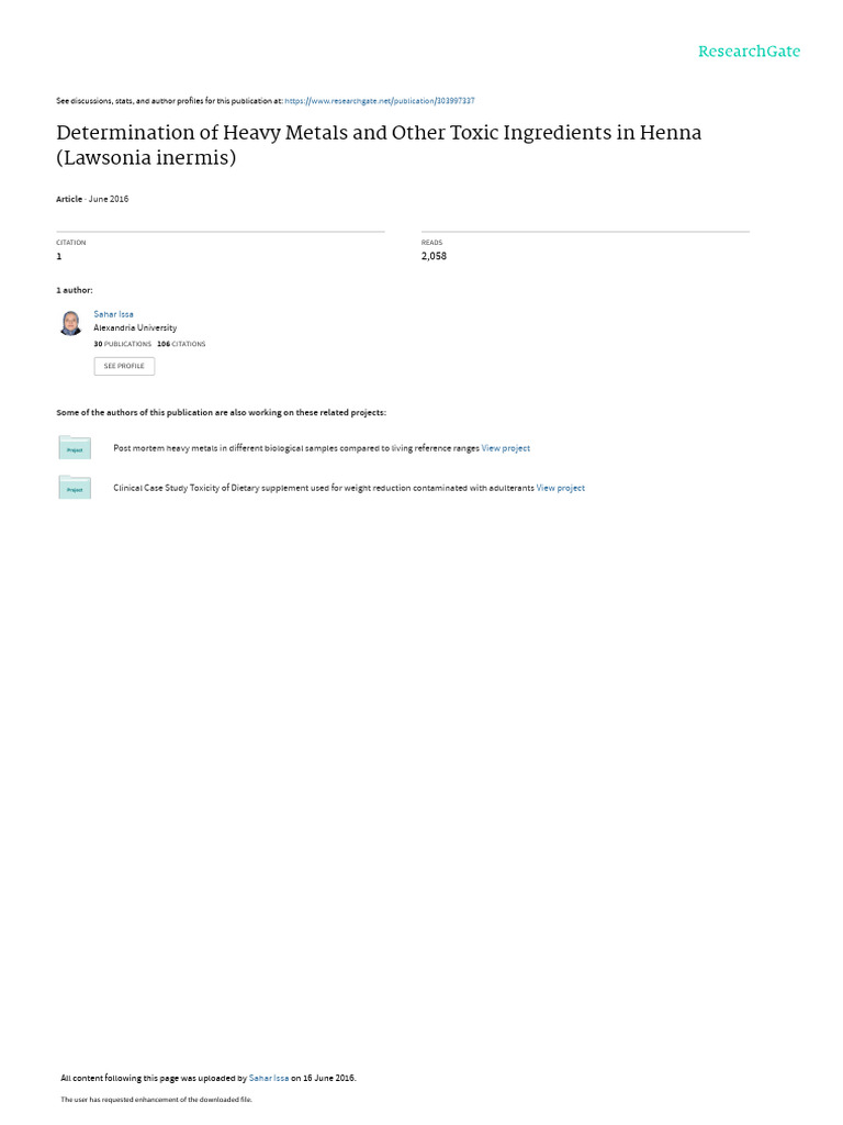 Determination of Heavy Metals and Other Toxic Ingredient in Henna | PDF ...