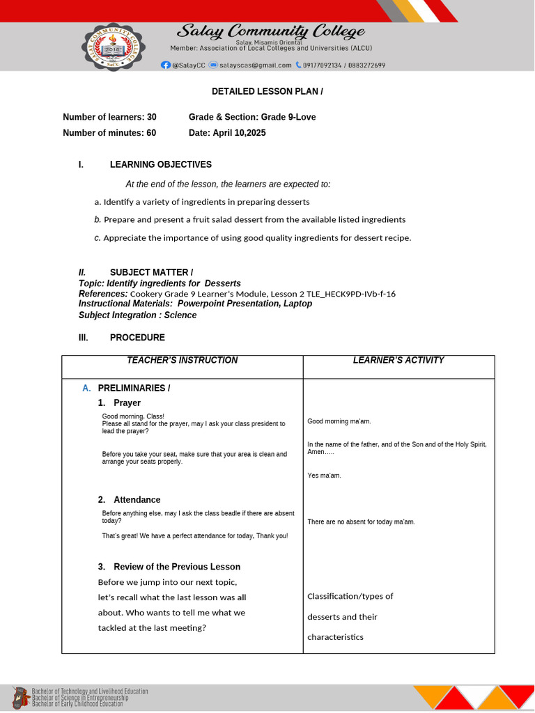 Detailed-Lesson-Plan-with-translation 2 (6) | PDF | Desserts | Custard